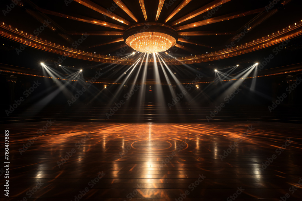 Empty stage light background. Illuminated stage with warm lighting ...