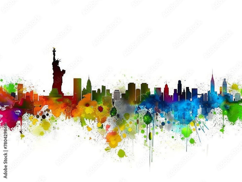Vibrant watercolor splash depicting the new york city skyline with ...