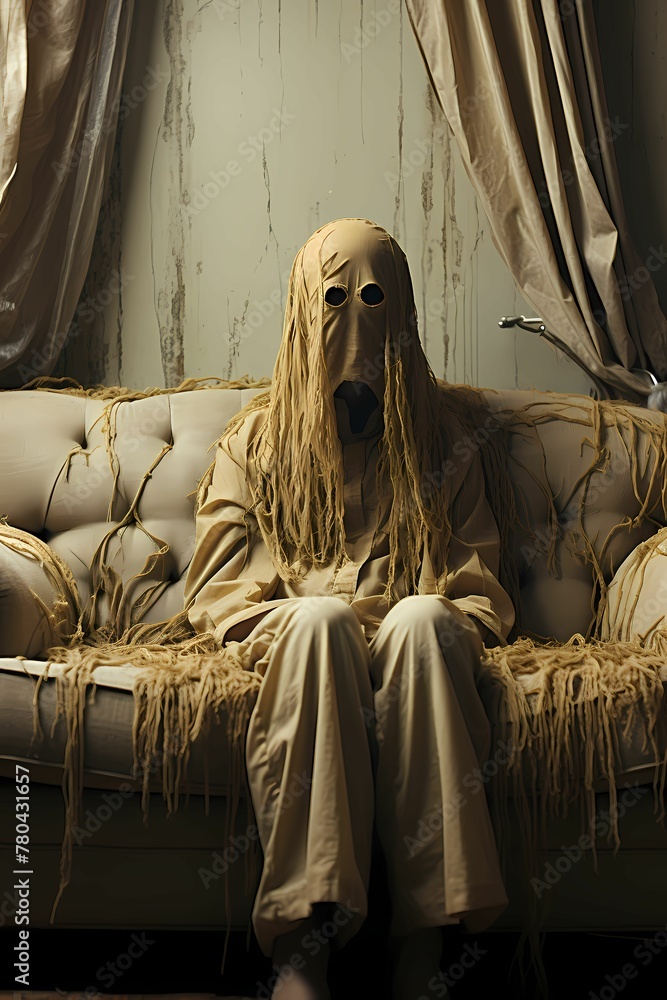 AI-generated illustration of a scary monster sitting in a living room ...