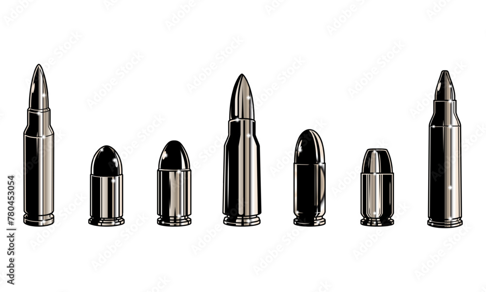 Set collections of retro metallic titanium bullets. Clip art vector ...