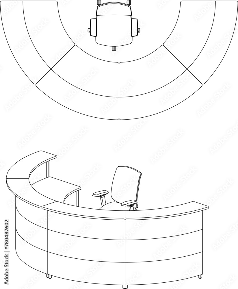 Vector sketch illustration design drawing of receptionist teller desk ...