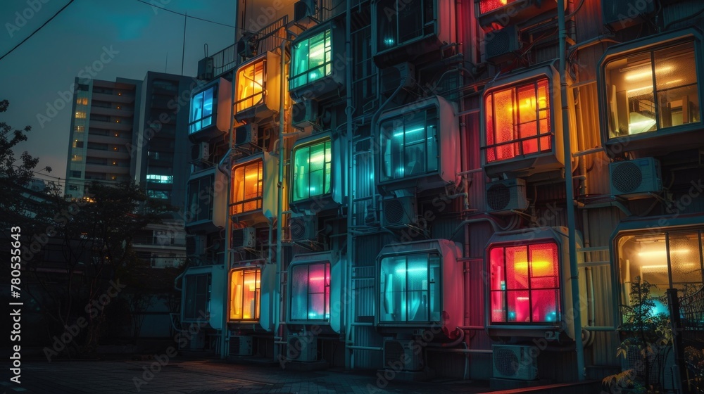 Colorful Capsule Hotel Façade. The exterior of a capsule hotel comes to ...