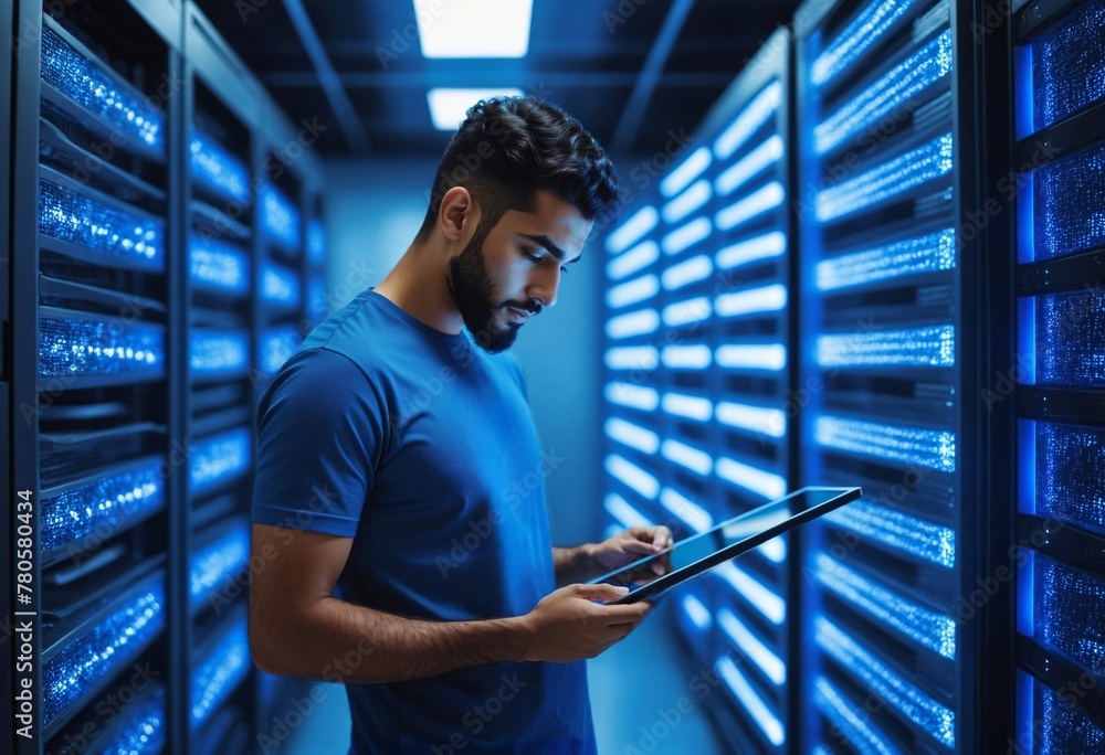 IT Specialist Manages Server Room, Arab Technician Monitors Servers ...