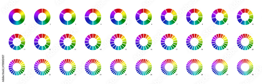 Gradient colored pie chart templates. Bright vibrant infographic donut ...