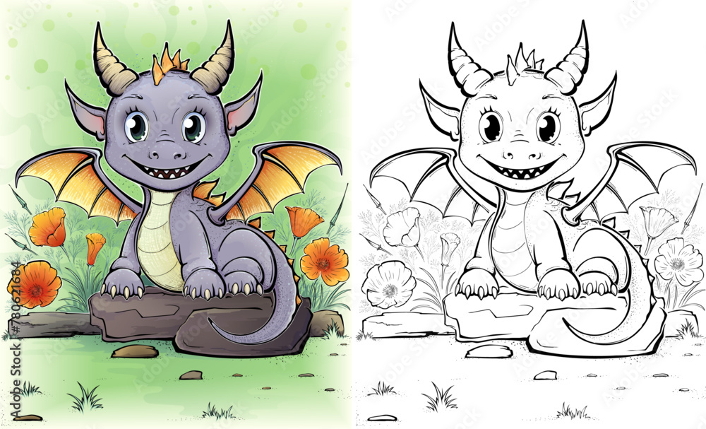 Cute chibi dragon coloring pages for kids and adults .Coloring book ...