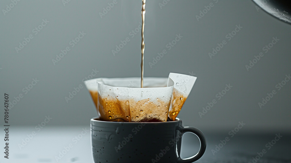Coffee drip bags over a mug, exemplifying the modern convenience and ...