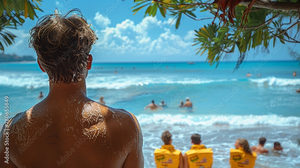 Capture scenes of lifeguards and beach patrols monitoring shorelines ...