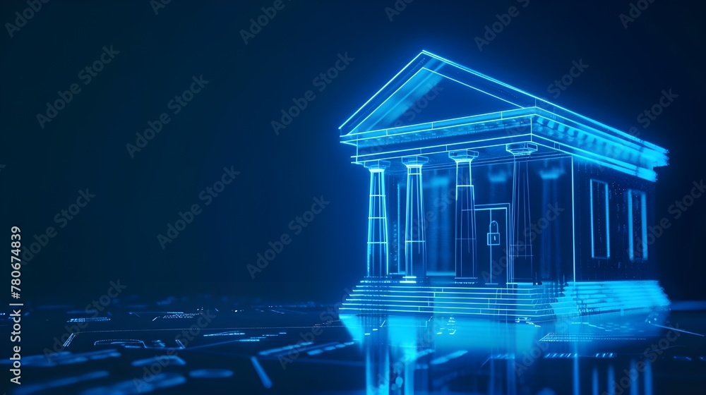 Isometric bank building. Mobile banking concept. 3D realistic business ...