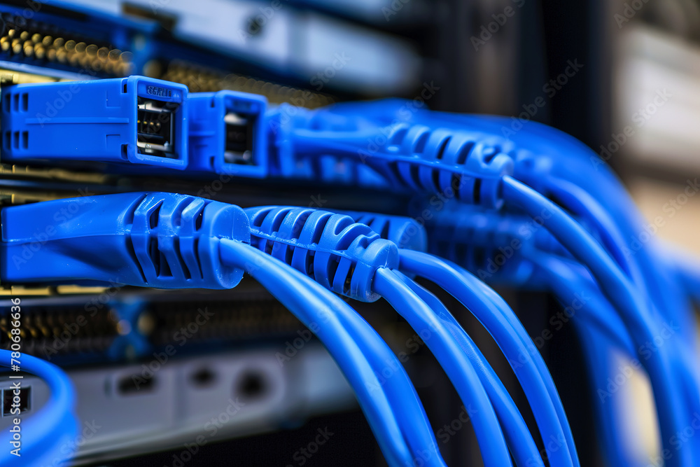 Realistic network cabling installation background. wired and wireless ...