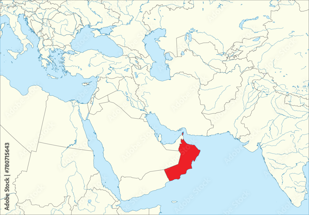 Vector de Stock Red detailed blank political map of OMAN with black ...