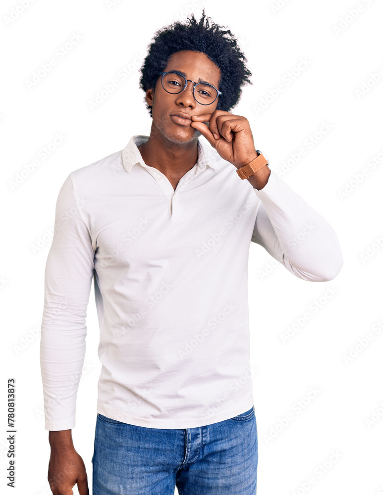 Handsome african american man with afro hair wearing casual clothes and ...