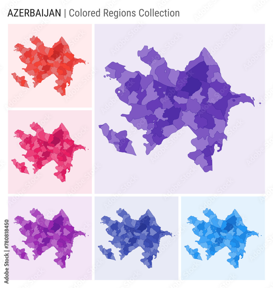 Azerbaijan map collection. Country shape with colored regions. Deep ...