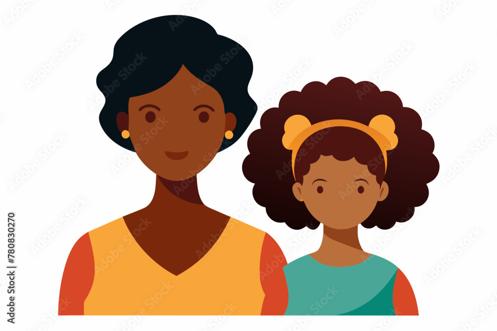 illustration that represent African mother and her daughter, silhouette ...