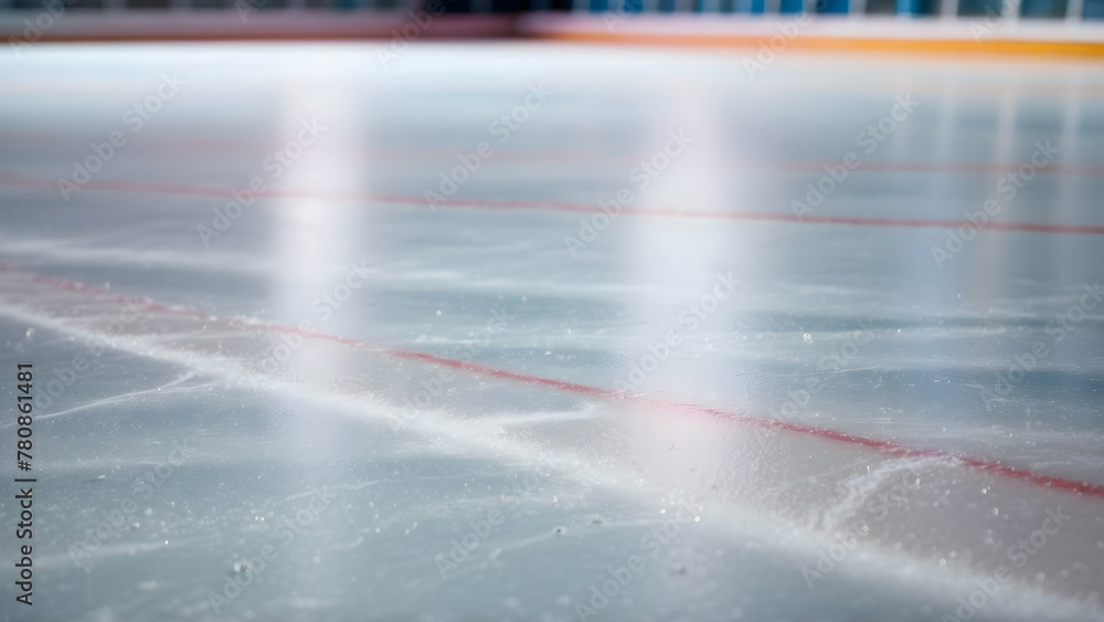 This image captures the cool, smooth surface of an ice rink, freshly ...