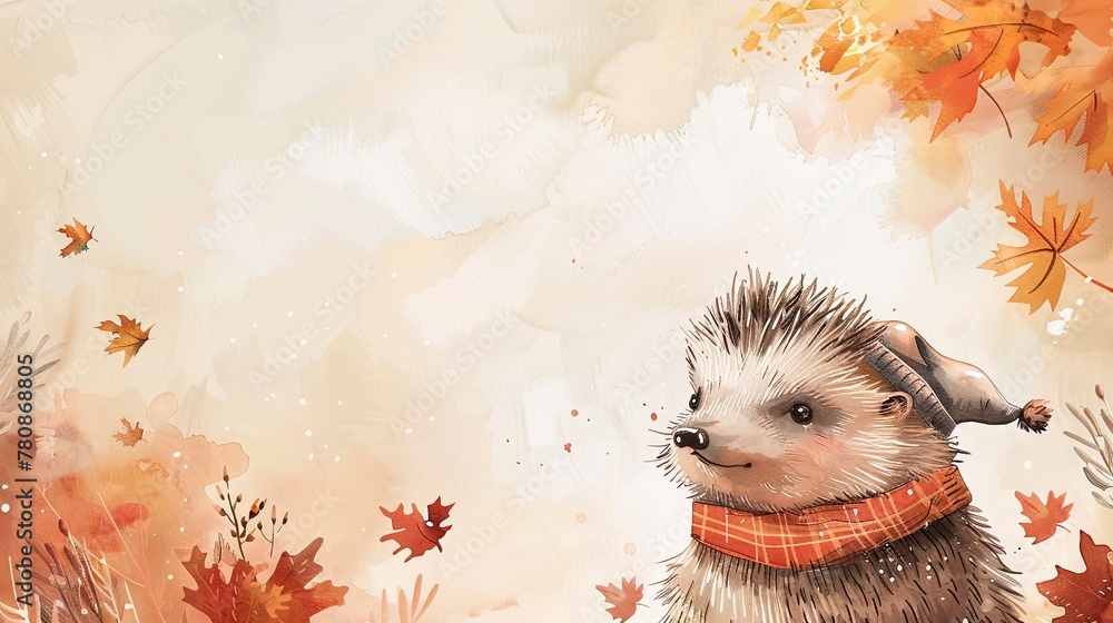 hedgehog watercolor cute illustration .The image shows a falling scene ...