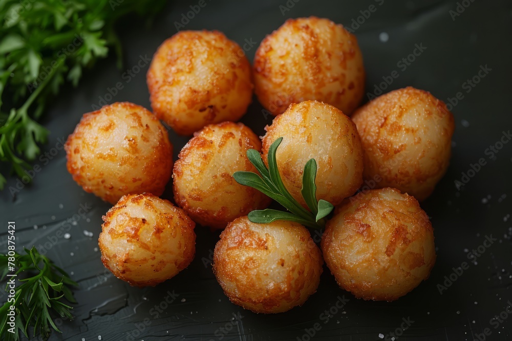 Potato noisettes separated on random background top view food ...
