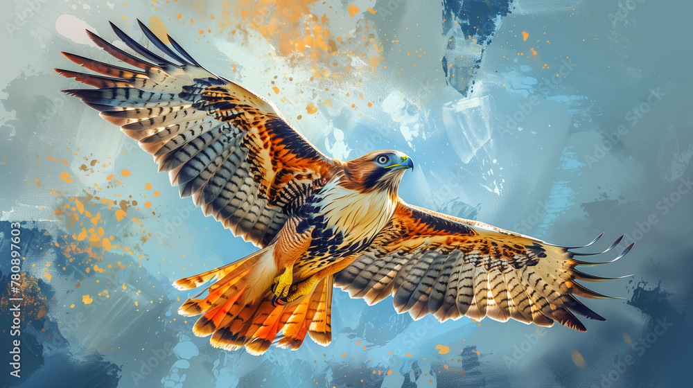 Majestic red-tailed hawk soaring in the sky, in the style of digital ...