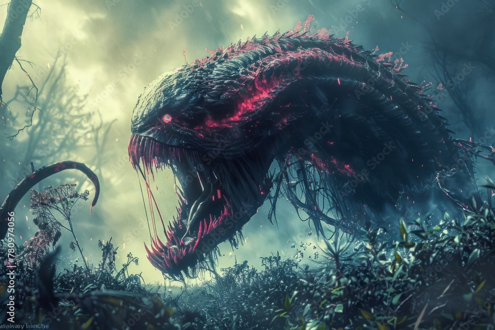 Mysterious Alien Creature Lurking in an Enchanted Forest with Ethereal ...