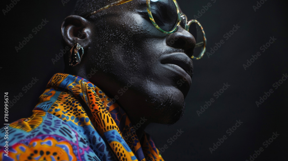 The shadows dance across the face of a smirking black man accentuating ...