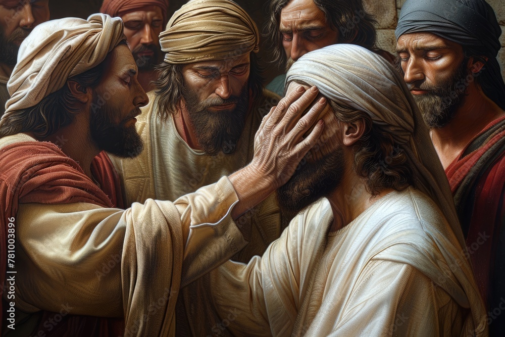 Portrait of Jesus healing the blind man in jerusalem: capturing the ...
