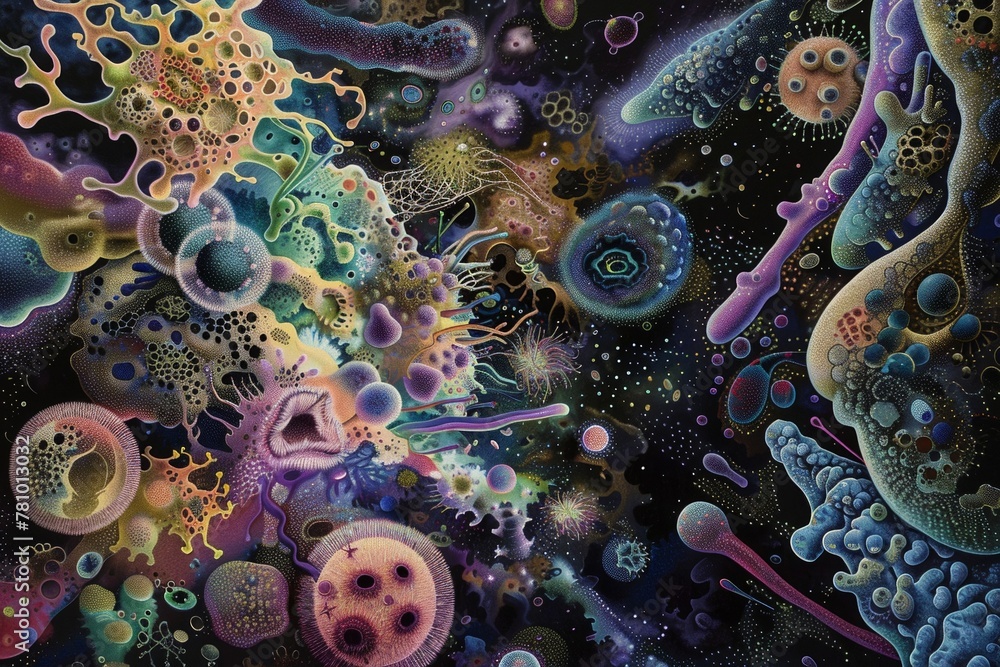 Image of microscopic bacteria of all shapes and sizes swirling in a ...