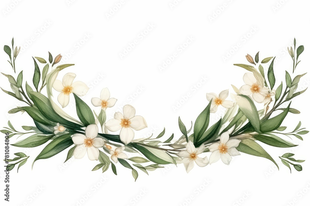 Watercolor edelweiss clipart with small white flowers and green leaves ...