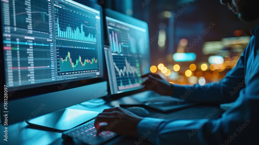 analyst uses computer and dashboard for data business analysis and Data ...