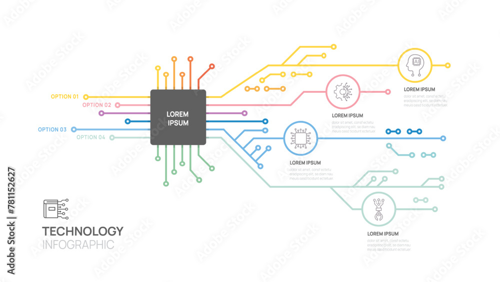 Infographic Circuit board technology template. 4 step design, digital ...