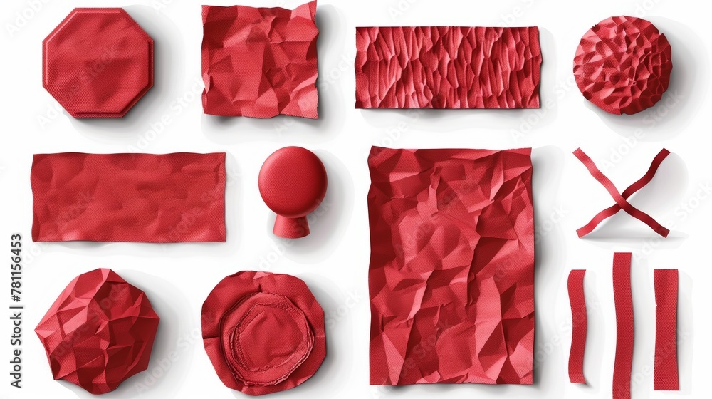 The 3D modern illustrations of a red sticker paper texture, a wrinkled ...