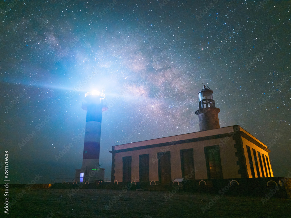 Starlit sky over La Palma Island lighthouse Stock Photo | Adobe Stock