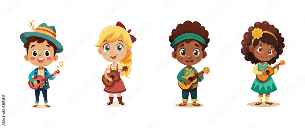 Cartoon kids playing musical instruments, vector cartoon illustration ...