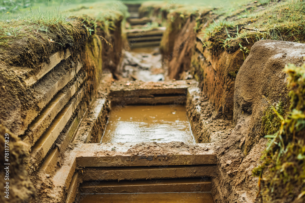 trenches used in World War II on occupied battle lines, consisting ...