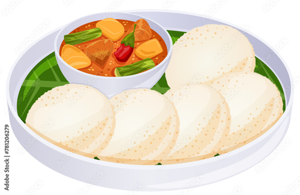 Idli with Spicy Sambar in a Traditional South Indian Thali Stock Vector ...