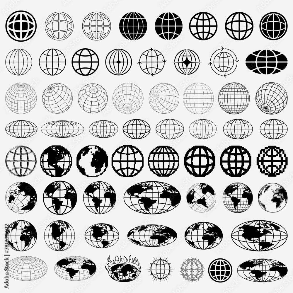 Set Of Globe Icon Vector Design. Collection Of Planet Earth World Signs ...