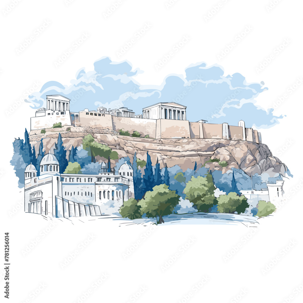 Acropolis hand-drawn comic illustration. Acropolis. Vector doodle style ...