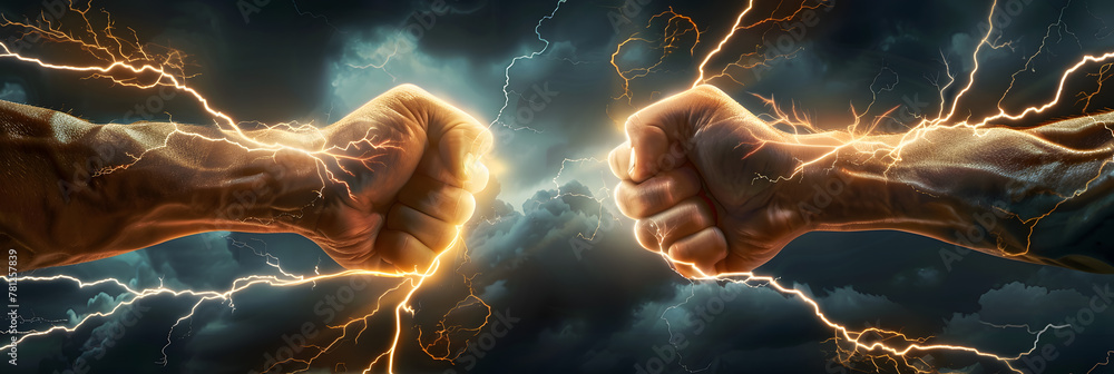 Two hands engage in a fierce battle, unleashing bolts of lightning ...