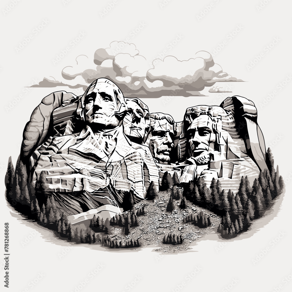 Mount Rushmore. Mount Rushmore hand-drawn comic illustration. Vector ...
