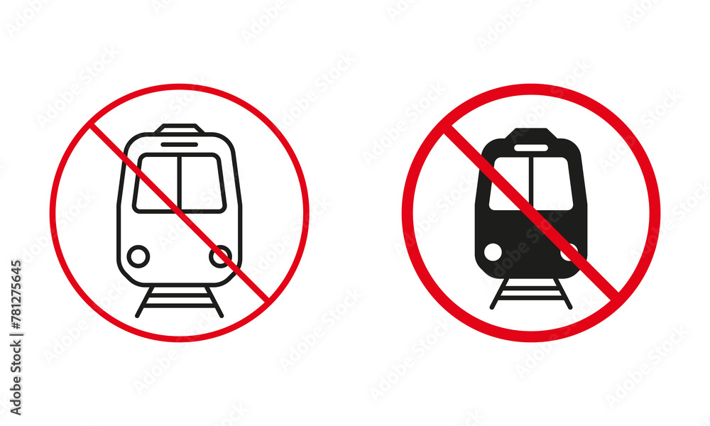 Train Not Allowed Road Sign. No Railway Transport Circle Symbol Set ...