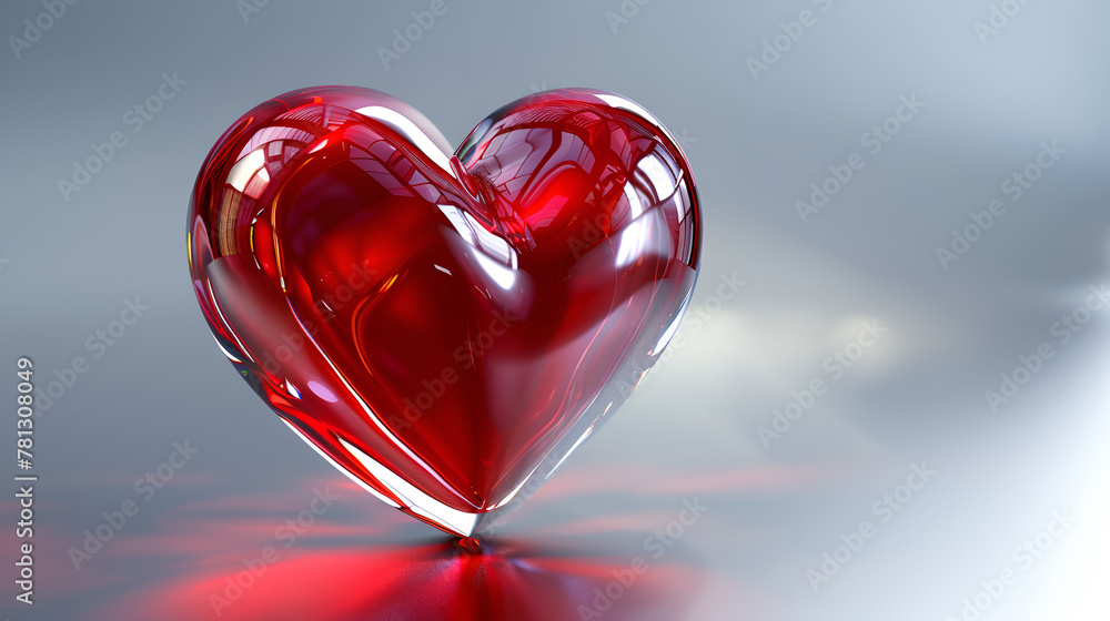 3d rendering. Red metallic heart sign, love symbol, romantic clip art ...