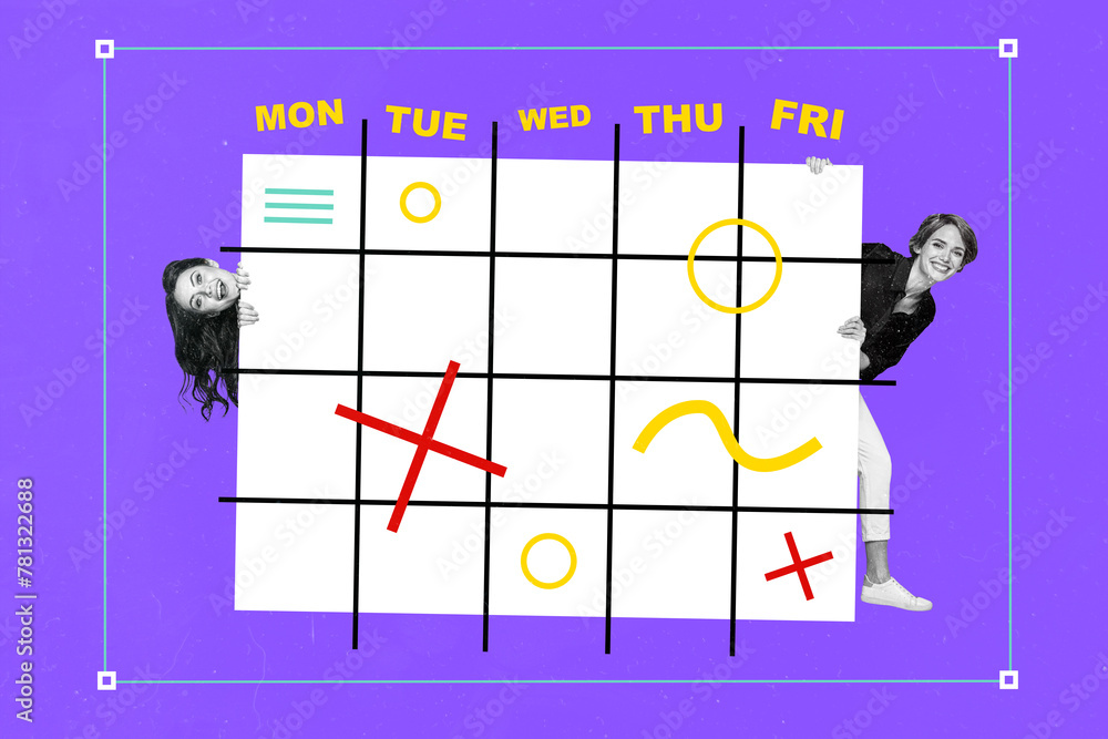 Creative drawing collage picture of two funny girls month working ...