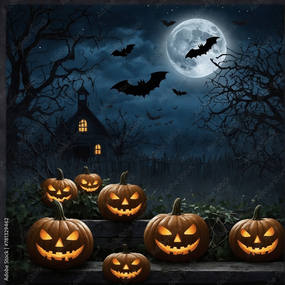 Spooky halloween scene unfolds under silvery glow of full moon ...