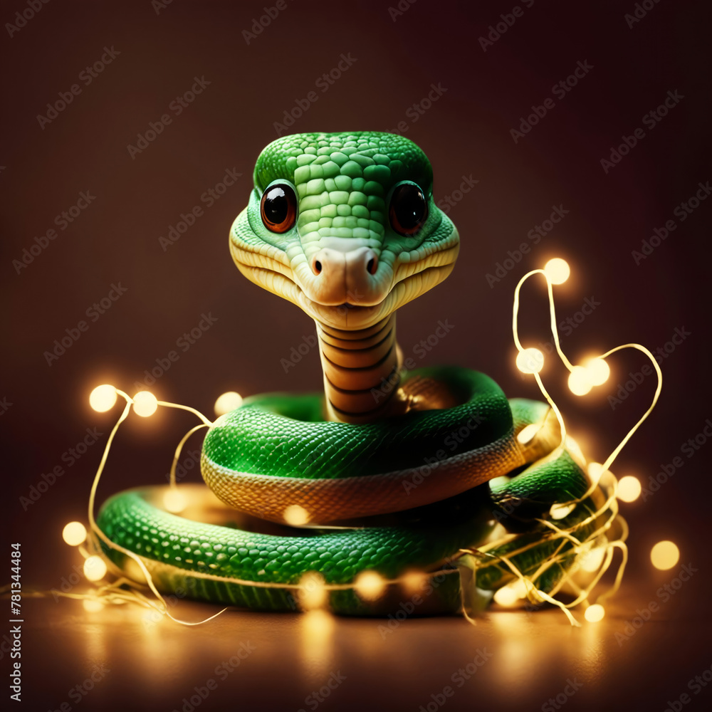 a snake in a luminous garland. the symbol of the new year 2025 ...