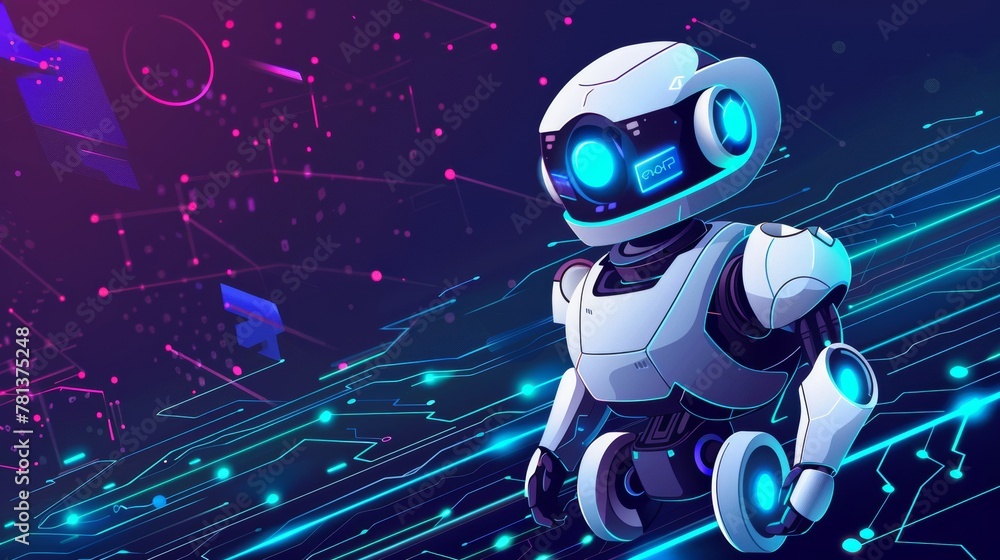 An animated technology banner with robotics and automation with neon ...