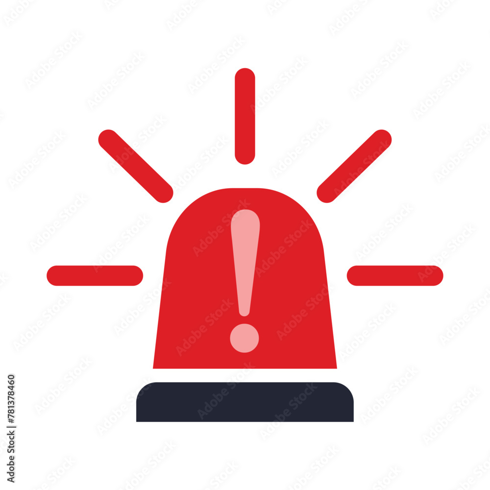 Red Emergency siren icon with exclamation point symbol in flat style ...