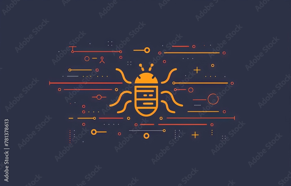 A minimalist design of a single, stylized bug icon disrupting a flow of ...