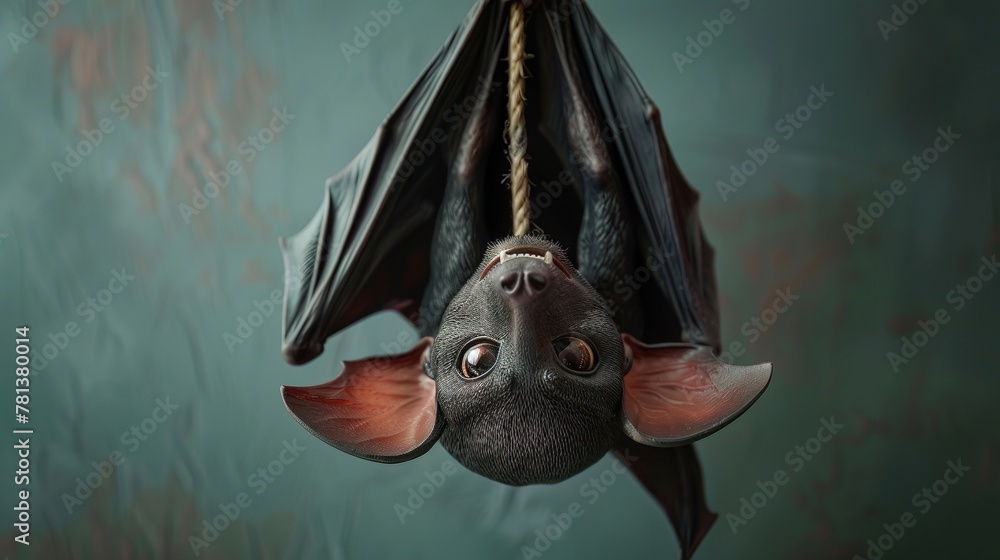 Cute 3D vampire bat hanging upside down, comic fright, ideal for quirky ...