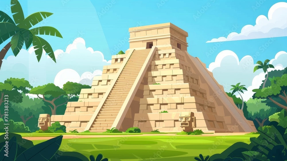 Aztec pyramid, temple and statues, historical landmarks of Maya ...