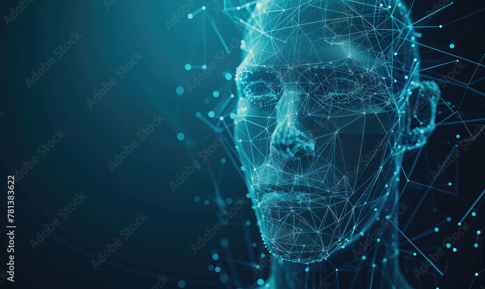 Human head created in low poly style. Man face polygon light. Emotional ...