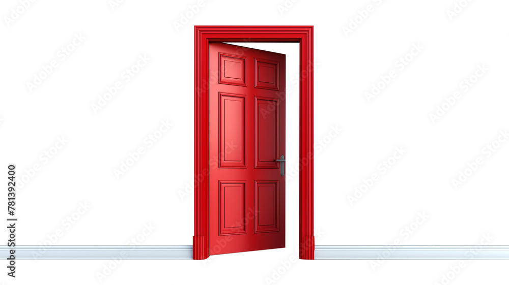 Modern red open door isolated on transparent background. Interior ...