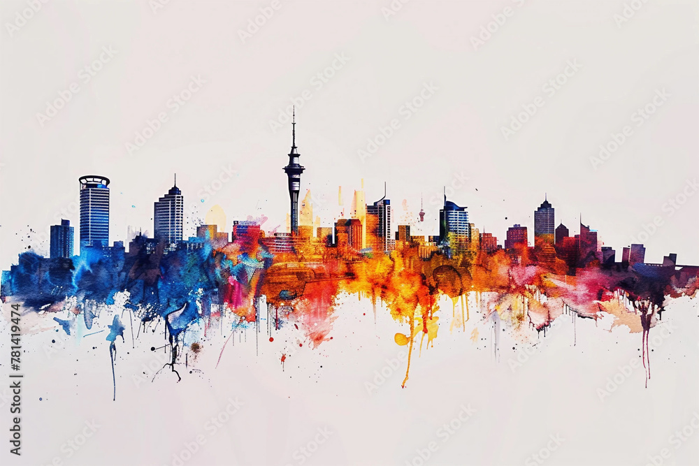 Auckland city abstract skyline poster artwork design wallpaper Stock ...